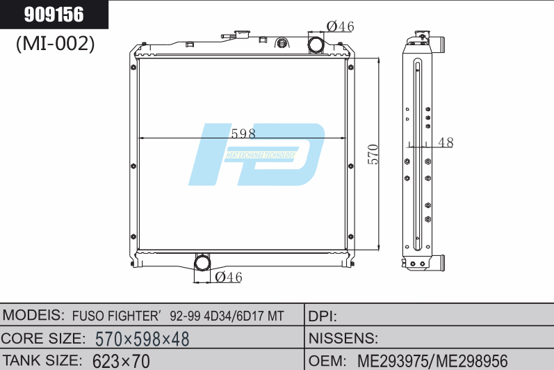 909156 FUSO FIGHTER'92-99 4D34/6D17 MT Truck Car Radiator ME293975 ...